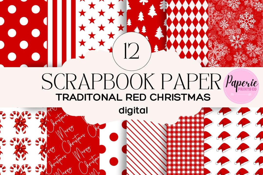 Christmas Red Scrapbook Paper Printable, Traditional Christmas ...