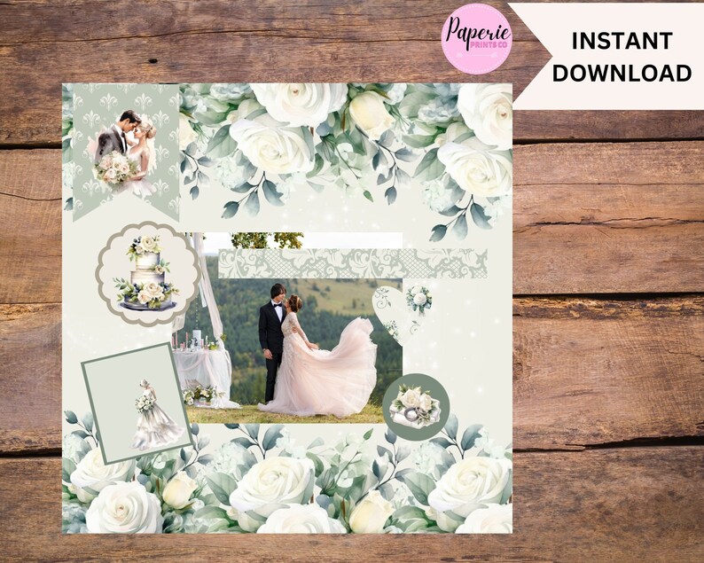 Wedding Scrapbook Kit Printable Elegant Wedding Digital Scrapbook Kit ...