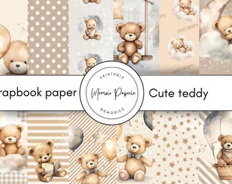Boho Teddy Bear Scrapbook Paper: 12x12 Digital Download (set of 12 Jpgs ...