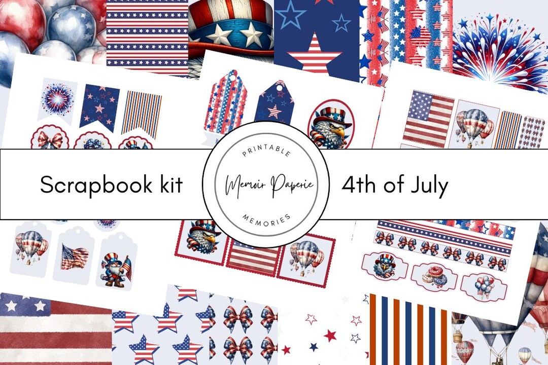 4th of July Scrapbook Kit, Independence Day Scrapbook Kit Printable ...
