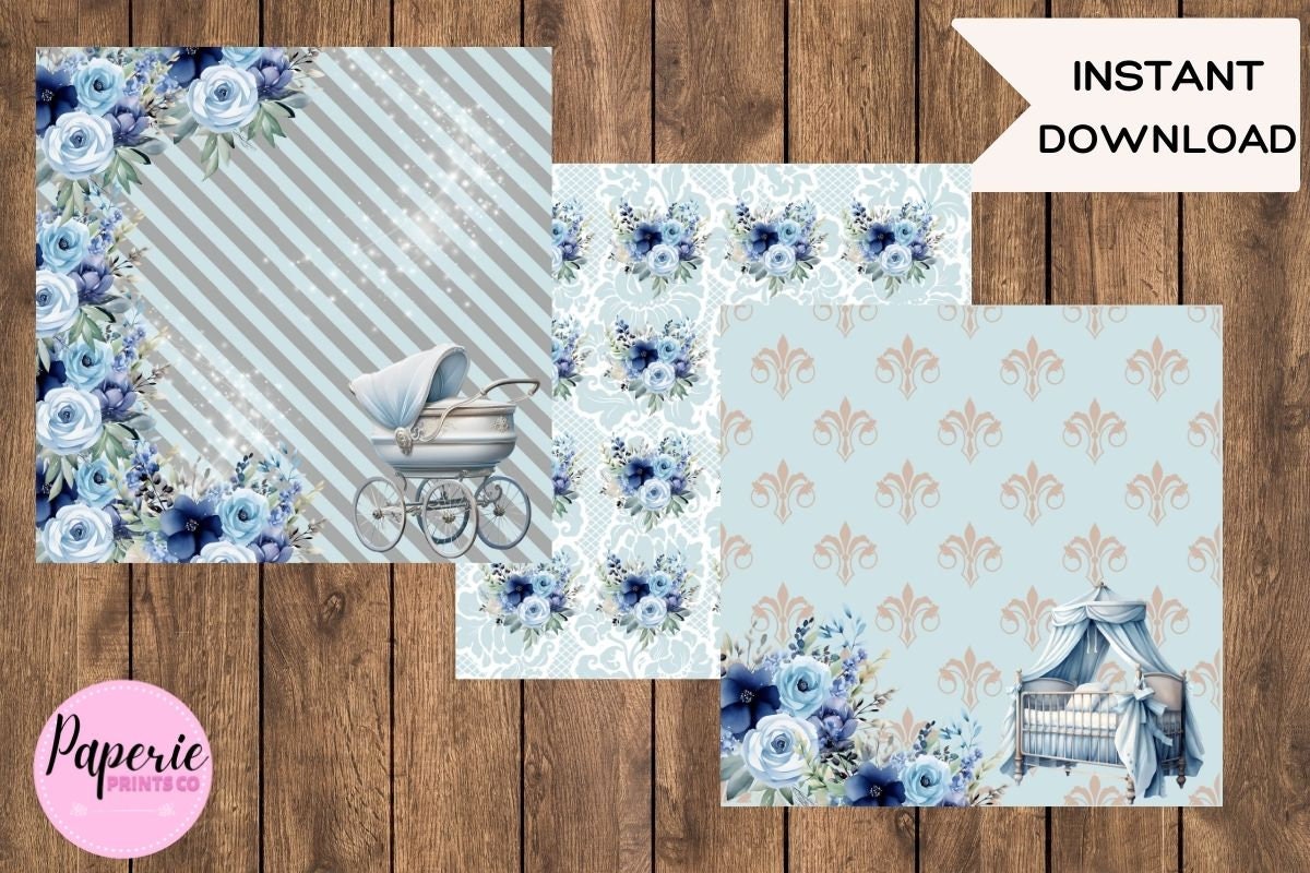 Baby Boy Scrapbook Paper Printable Baby Boy Digital Paper Baby Boy ...