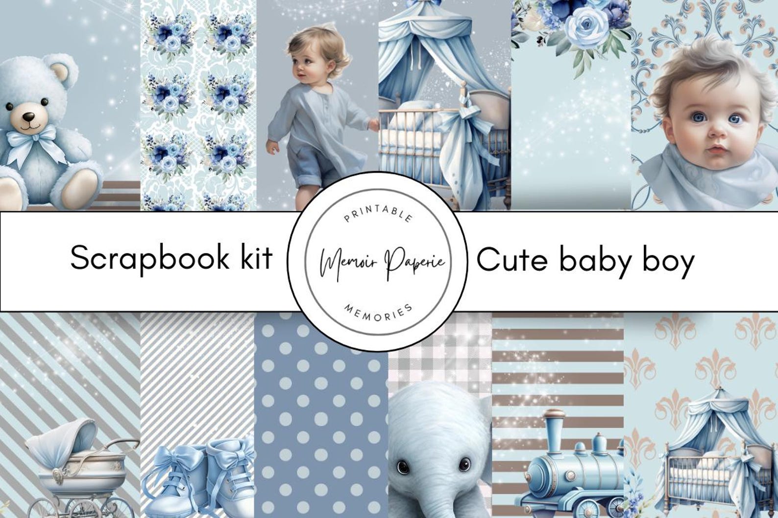 Baby Boy Scrapbook Kit Printable Baby Boy Digital Scrapbook Kit ...