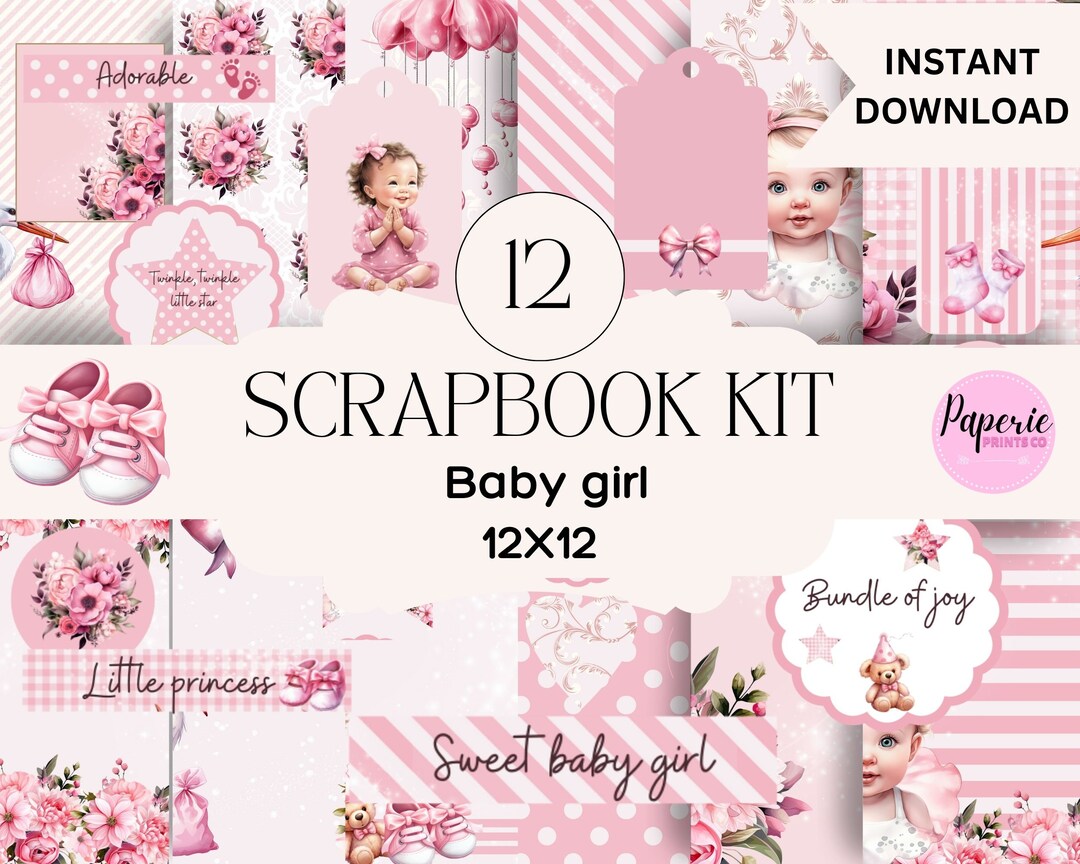 Baby Girl Scrapbooking Paper Digital Paper Baby Girl Printable ...