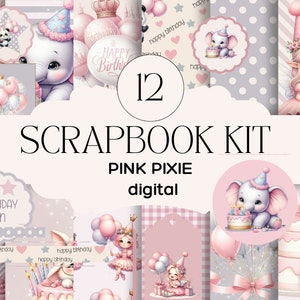 Girl Pink Birthday Scrapbook Kit Printable, Pink Pixie Birthday ...