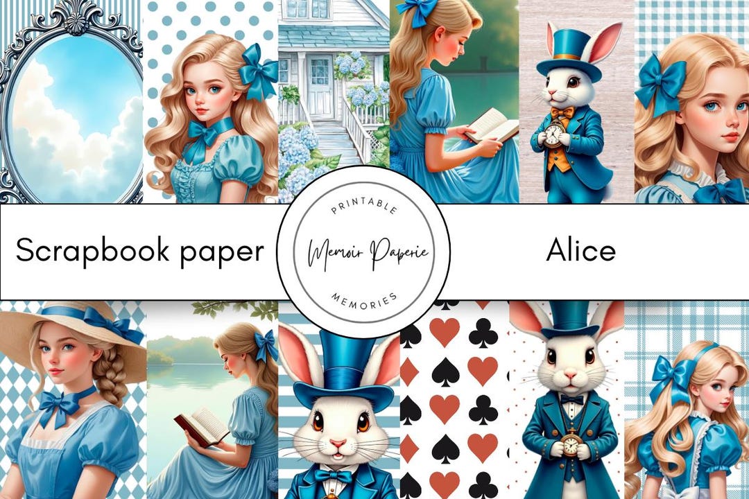 Alice Scrapbook Paper: 12 Printable Digital Pages (JPG, 300DPI ...