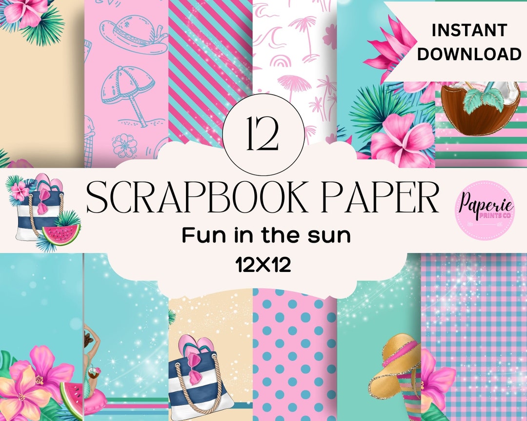 Fun in the Sun Scrapbook Paper Printable Beach Scrapbook Paper Digital ...