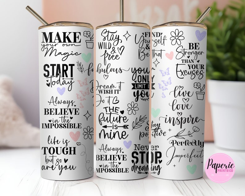 Positive Affirmations Tumbler Wrap Inspirational Quotes Png Templates ...