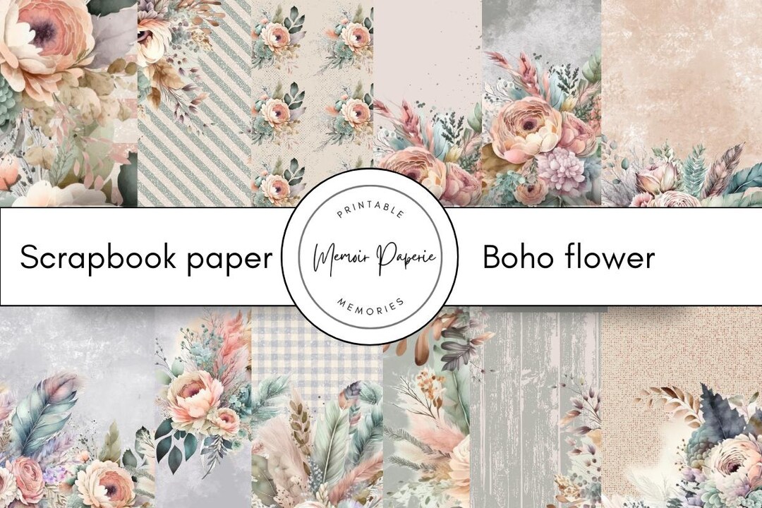Boho Floral Scrapbook Paper Printable, Boho Chic Scrapbook Patterned ...