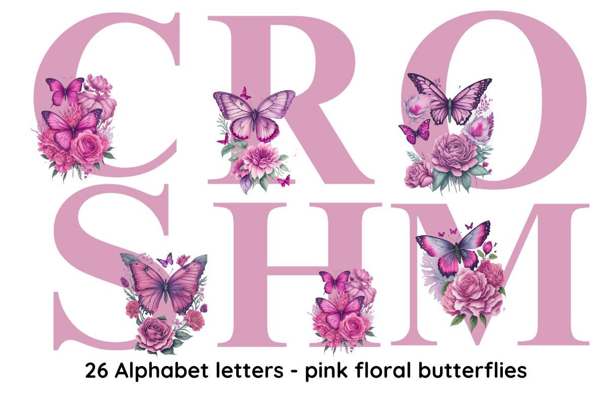Floral Butterfly Alphabet Letters A to Z Decorative Pink Alphabet ...