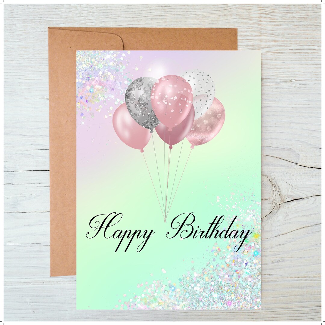 Beautiful Balloon Birthday Card for Her, Glitter Balloon Happy Birthday ...