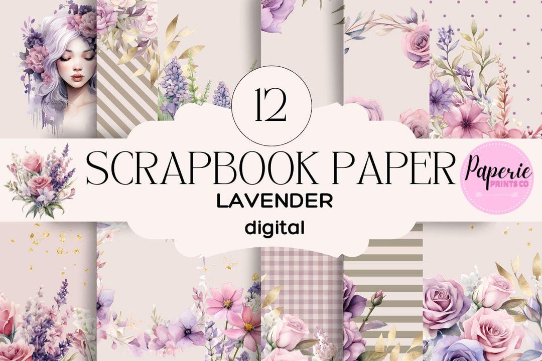Lavender Scrapbook Paper Printable, Floral Lavender 12x12 Scrapbook ...