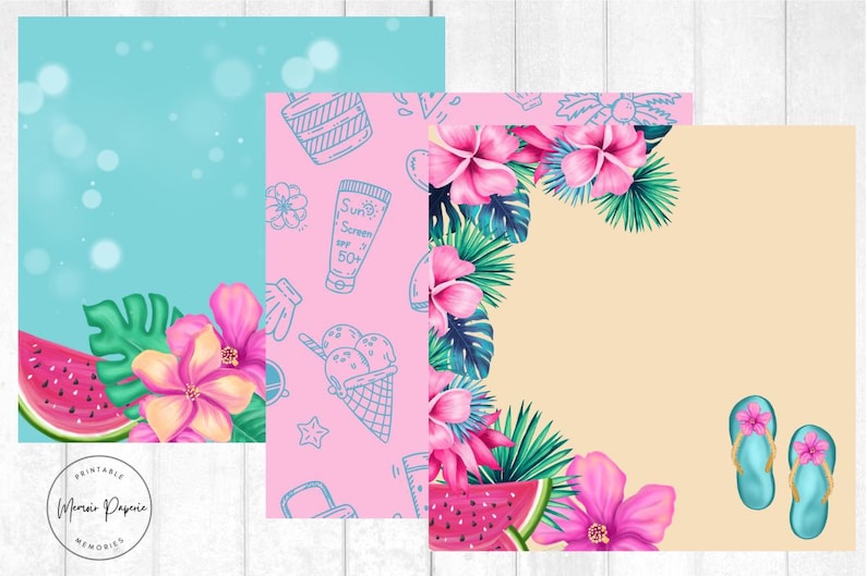 Fun in the Sun Scrapbook Paper Printable Beach Scrapbook Paper Digital ...