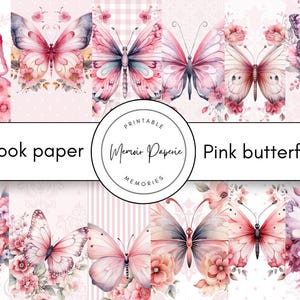 Pink Butterfly Scrapbook Paper: Digital Backgrounds for Junk Journals ...