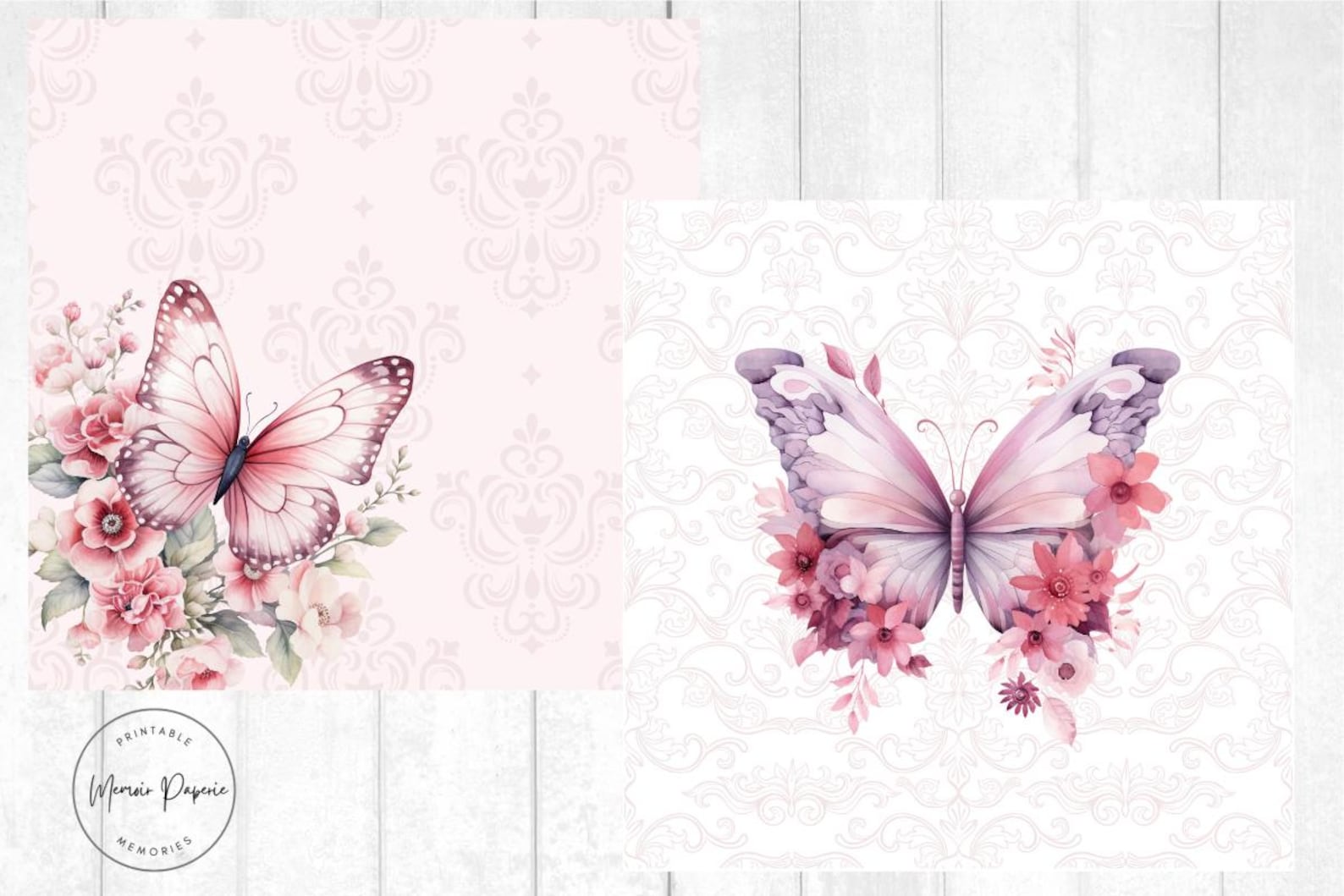 Pink Butterfly Scrapbook Paper: Digital Backgrounds for Junk Journals ...