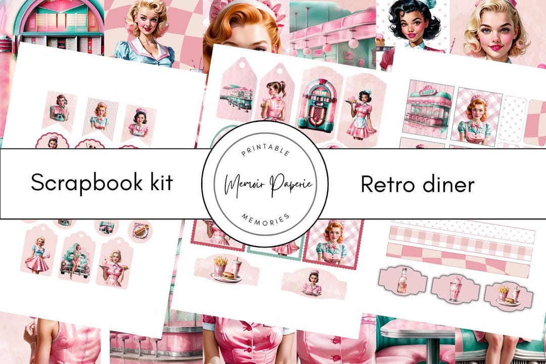 Retro Diner Scrapbook Kit: Printable Paper & Embellishments (digital ...