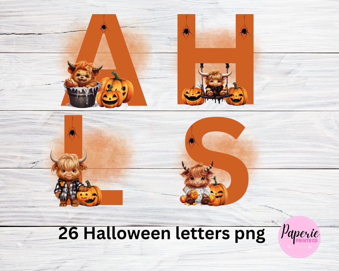 Halloween Highland Cow Alphabet Letters Png for Sublimation - Etsy