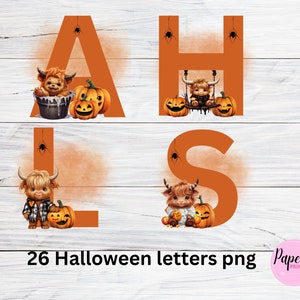 Halloween Highland Cow Alphabet Letters Png for Sublimation Design ...