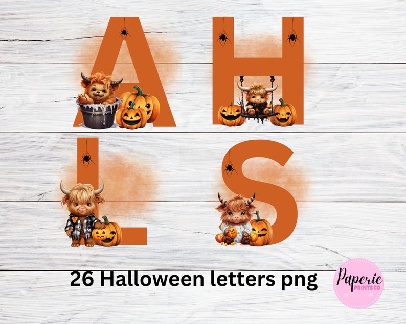 Halloween Highland Cow Alphabet Letters Png for Sublimation Design ...