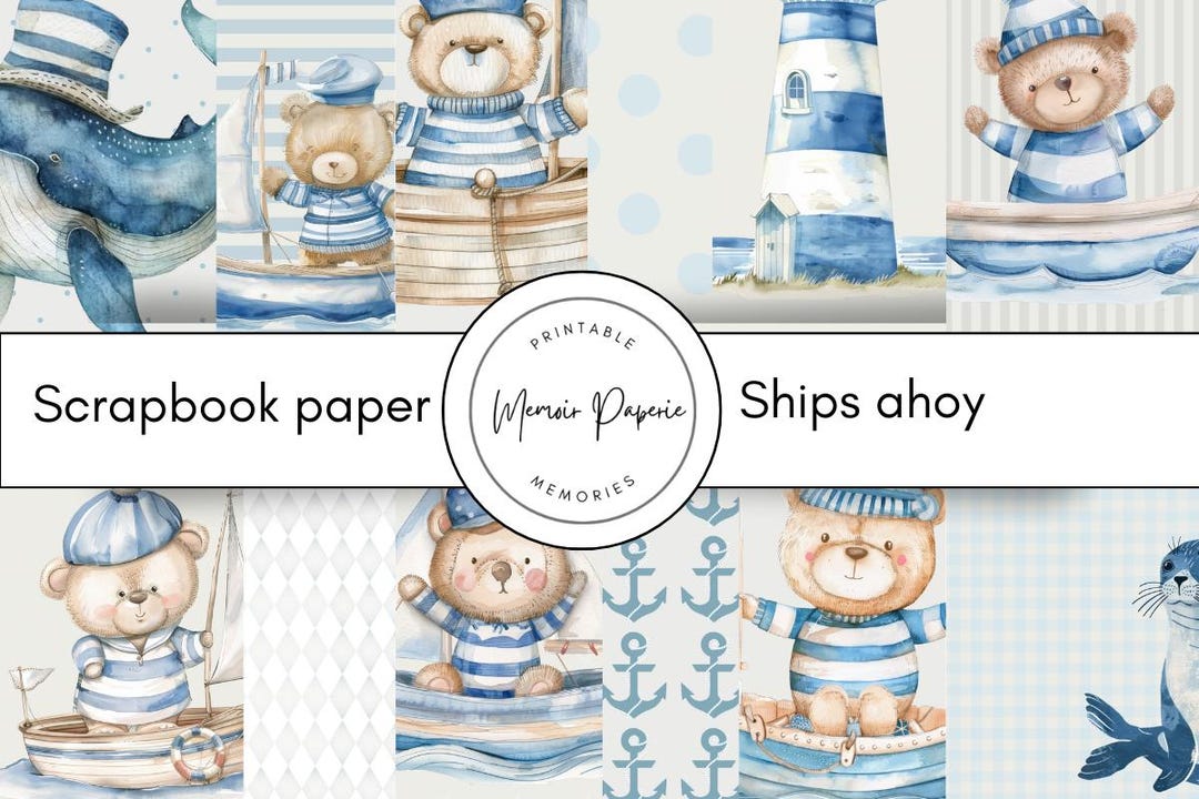 Nautical Scrapbook Paper Printable, Ships Ahoy Printable Scrapbook ...