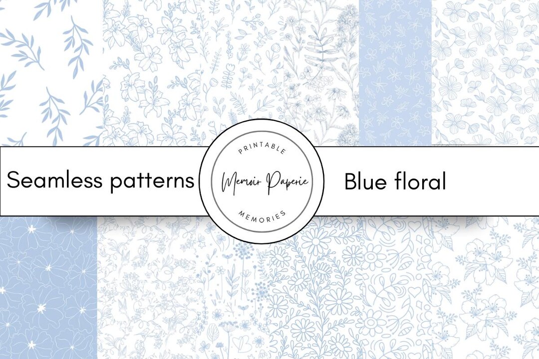 Floral Blue Seamless Patterns: Scrapbook Paper (digital Download, 12x12 ...