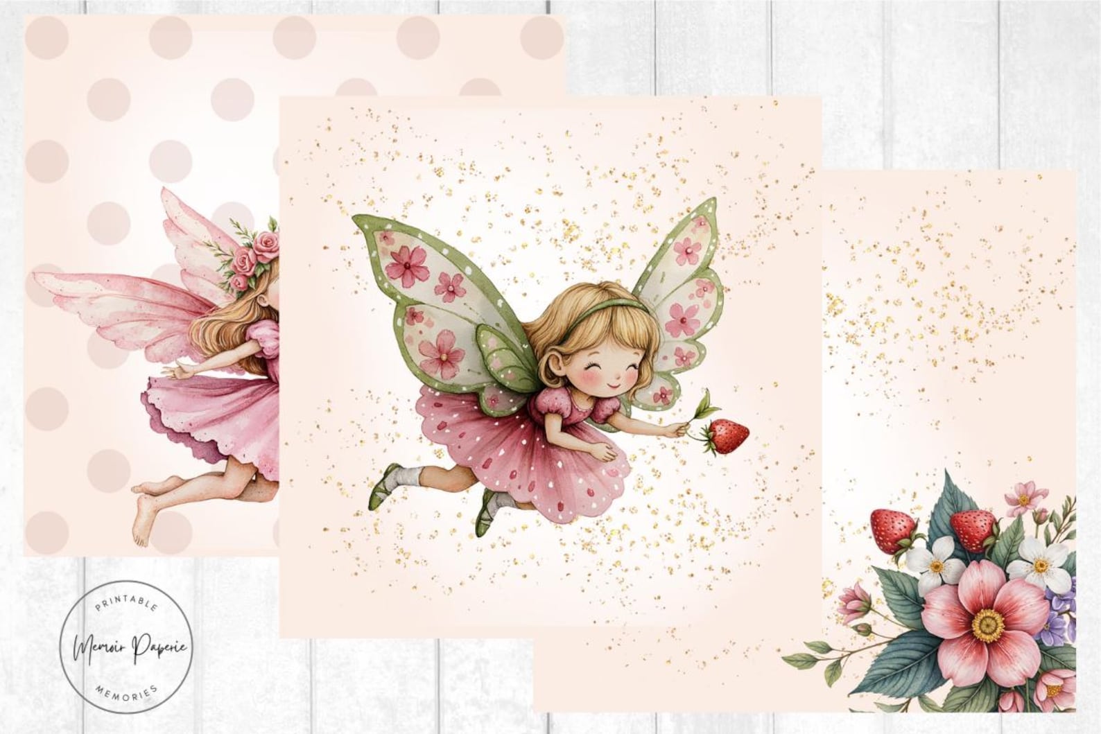 Pink Fairy Scrapbook Kit Printable, Strawberry Fairy Scrapbook Kit ...