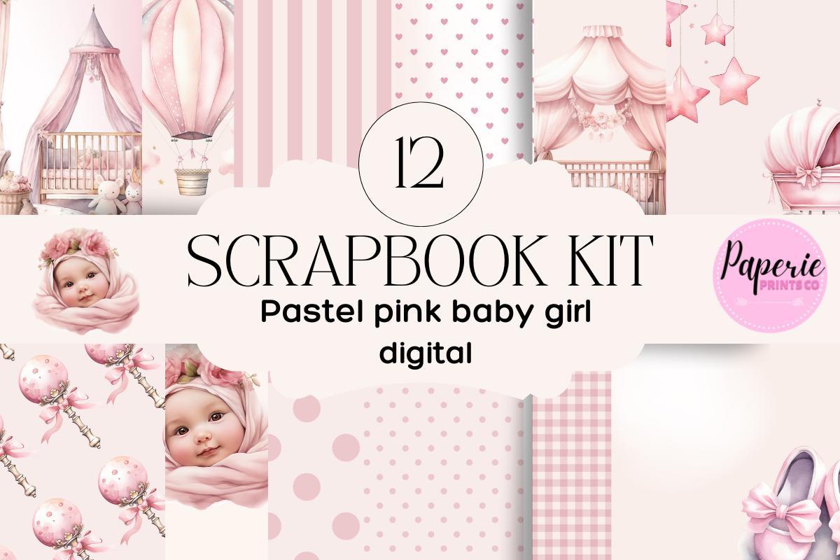 Pastel Pink Baby Girl Scrapbook Kit, New Baby Girl Scrapbook Kit ...