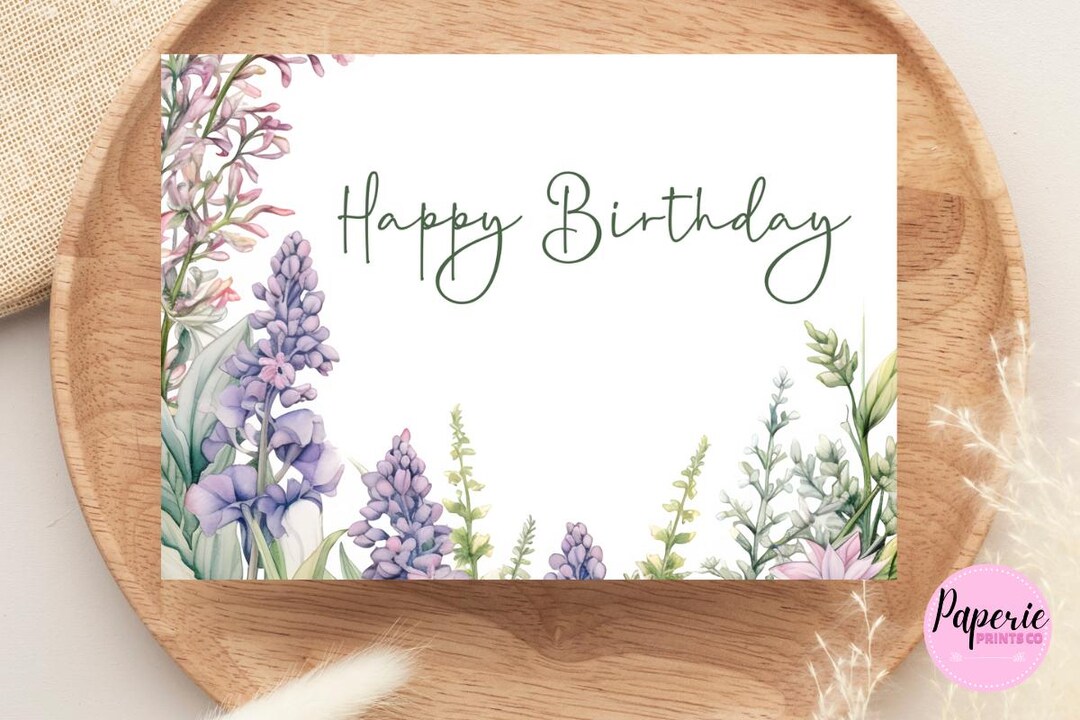 Lavender Birthday Card for Her, Floral Lavender Birthday Card Printable ...