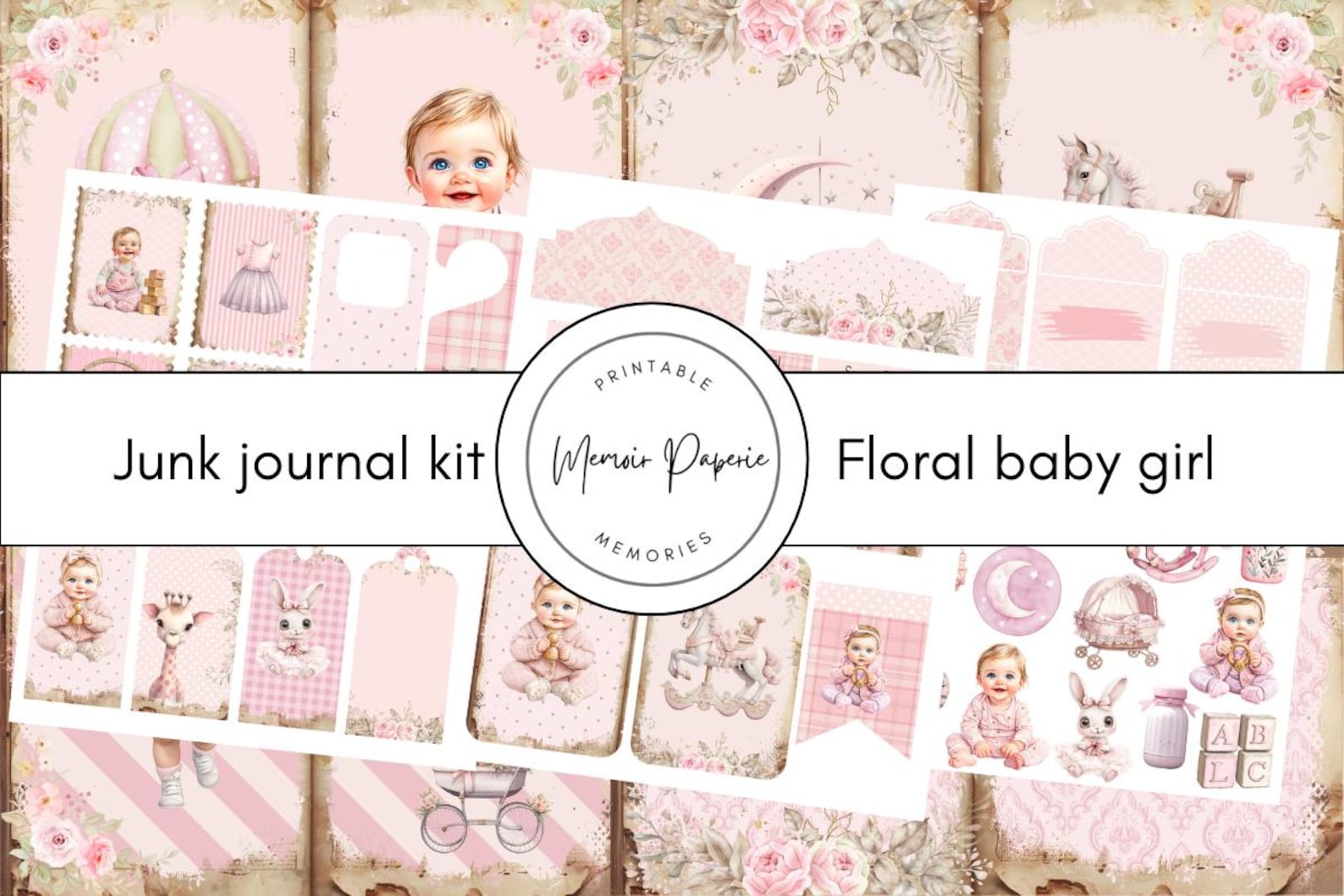 Pink Baby Girl Junk Journal Kit: Printable Scrapbook Pages (digital ...