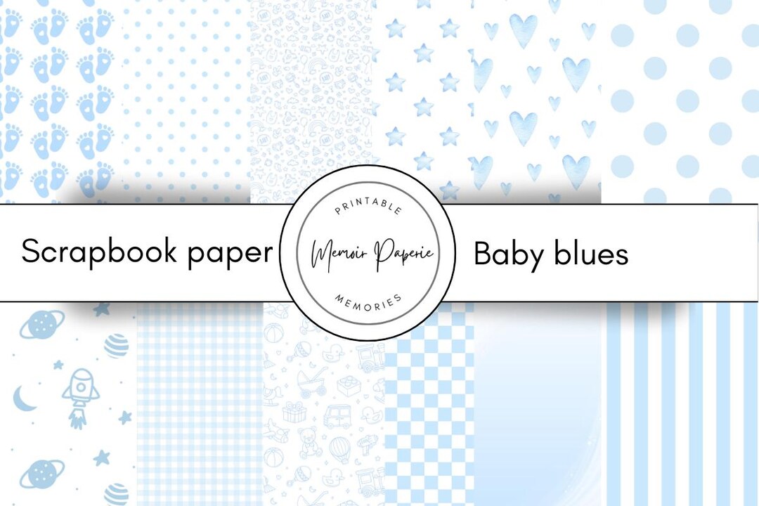 Baby Blue Scrapbook Paper, Baby Boy Blue Patterned Paper, Baby Blue ...
