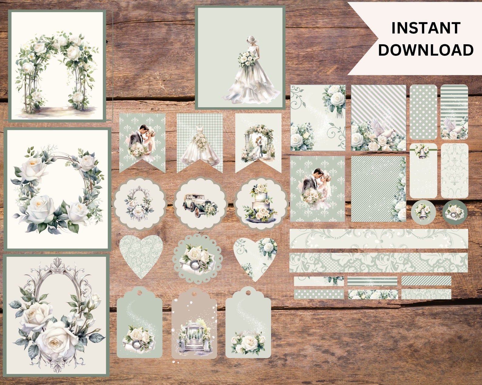 Wedding Scrapbook Kit Printable Elegant Wedding Digital Scrapbook Kit ...