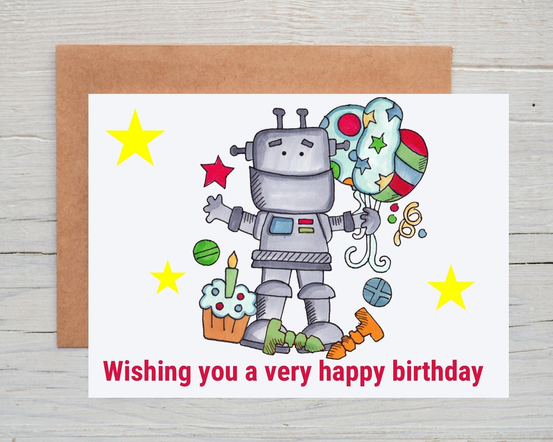 Cute Robot Card Birthday Card for Boys, Children's Printable Robot ...