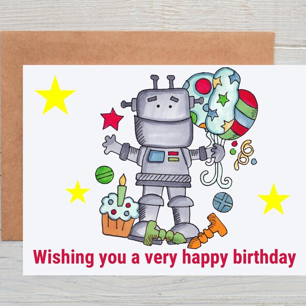 Robot Birthday Card - Etsy