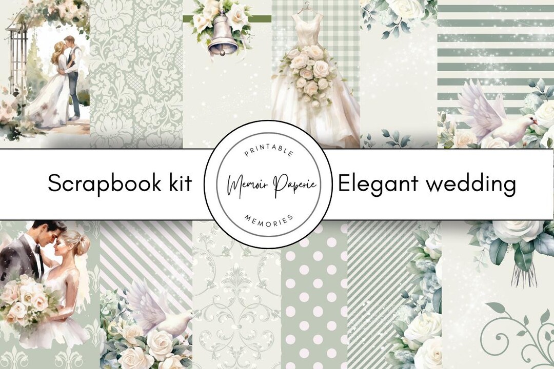 Wedding Scrapbook Kit Printable Elegant Wedding Digital Scrapbook Kit ...