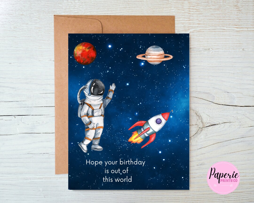 Space Birthday Card, Space Themed Birthday Cards, Printable Boy ...