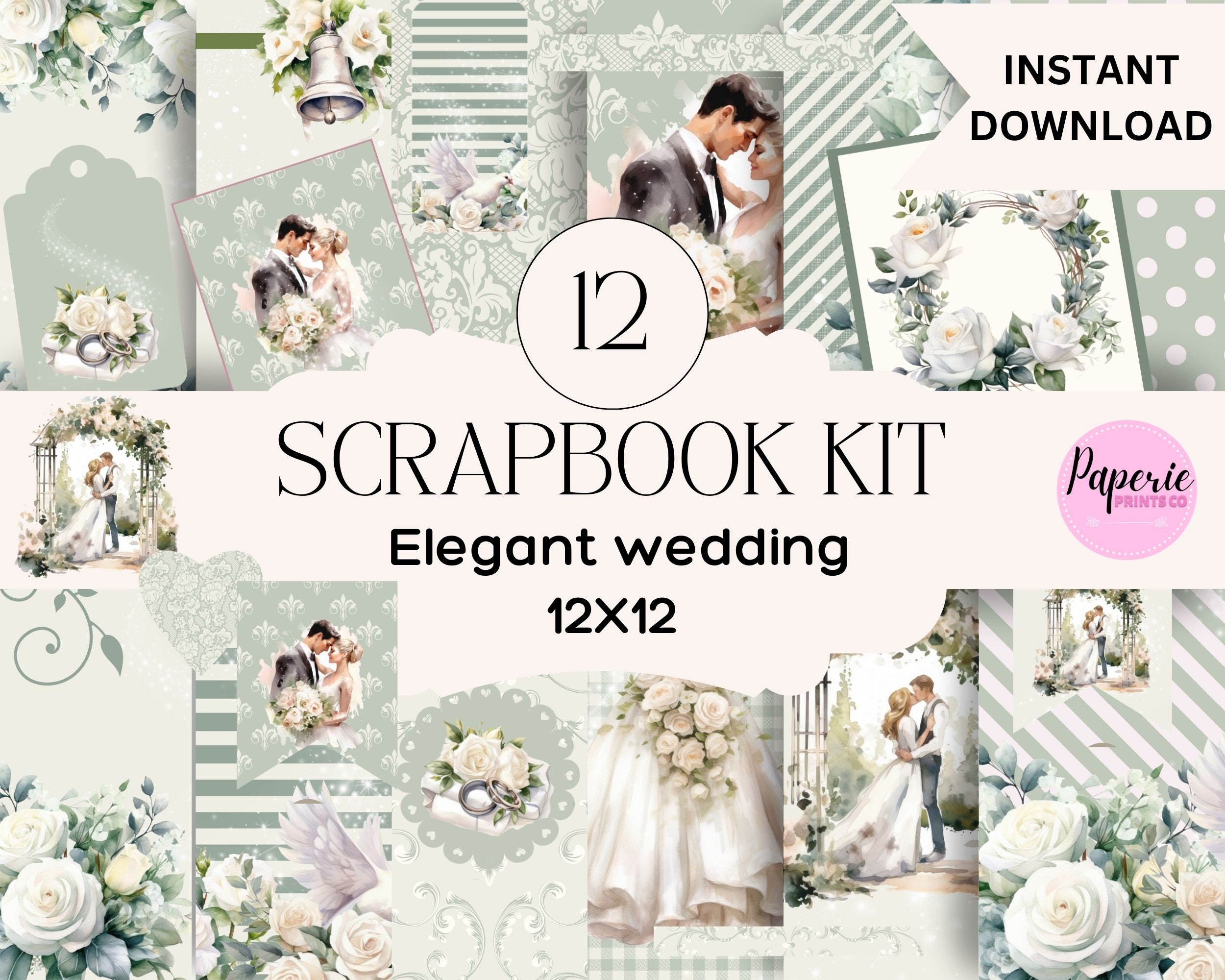 Wedding Scrapbook Kit Printable Elegant Wedding Digital Scrapbook Kit ...