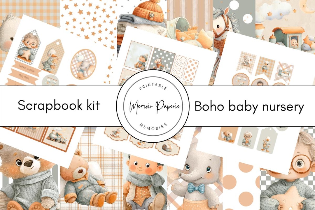 Neutral Boho Baby Scrapbook Kit: Printable Paper & Embellishments ...