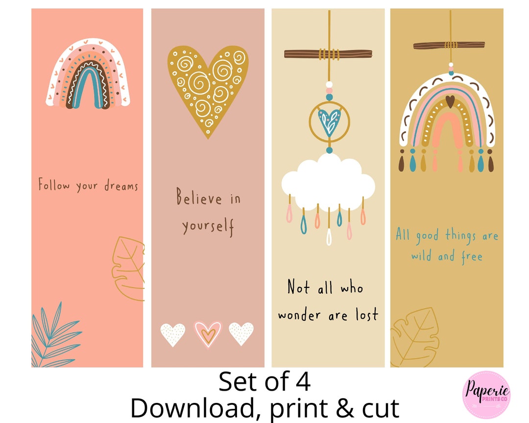 Printable Boho Bookmarks Set of 4 Inspirational Boho Bookmarks Book ...