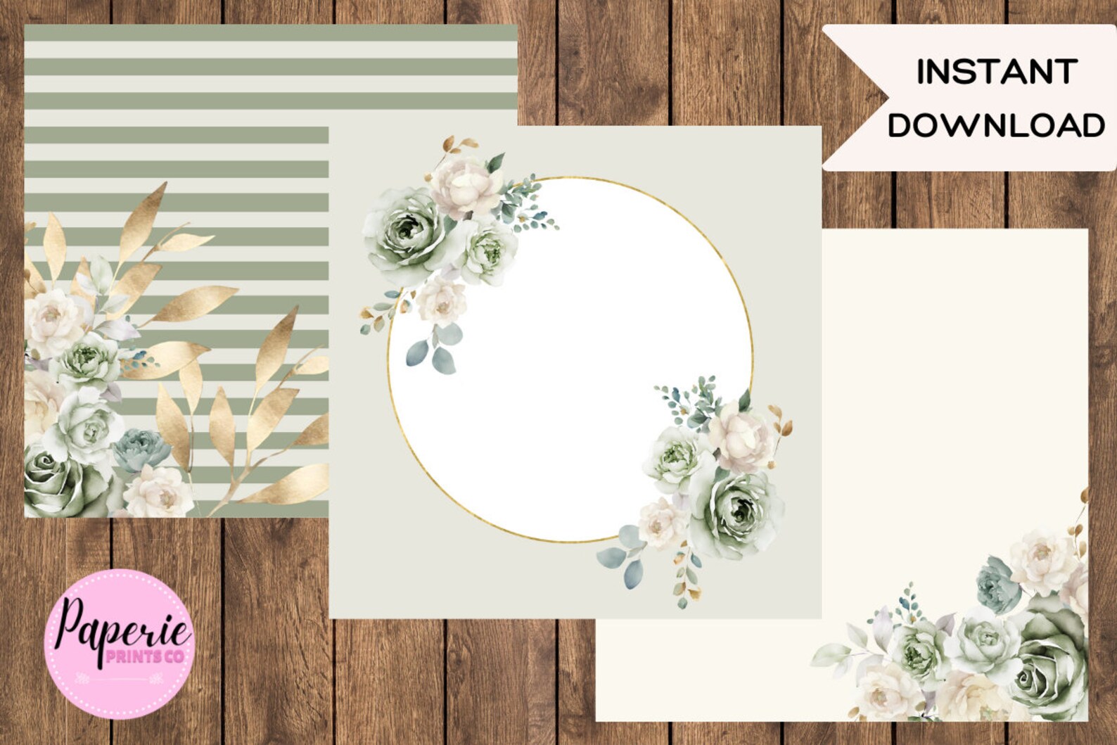 Sage Green Floral Scrapbook Kit Printable, Sage Wedding Scrapbook Paper ...