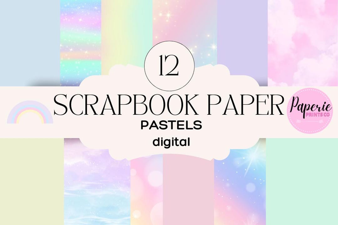Pastel Scrapbook Paper, Digital Pastel Scrapbook Papers, Pastel Rainbow ...