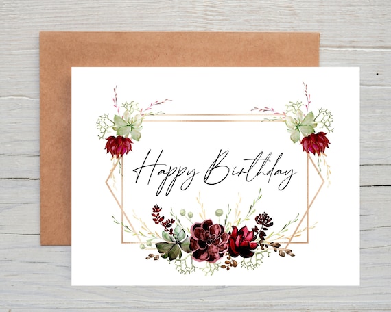 Beautiful Rustic Floral Birthday Card for Her Geometric - Etsy New Zealand