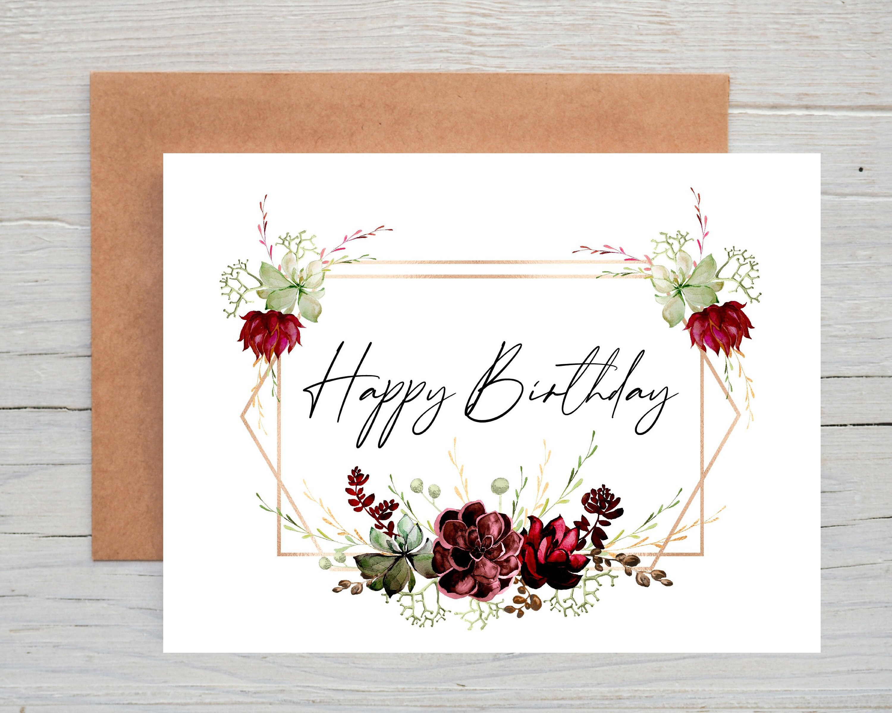 Beautiful Rustic Floral Birthday Card for Her, Geometric Floral ...