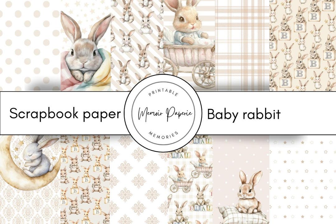 Baby Rabbit Scrapbook Paper: 12 Printable Patterns (digital Download ...