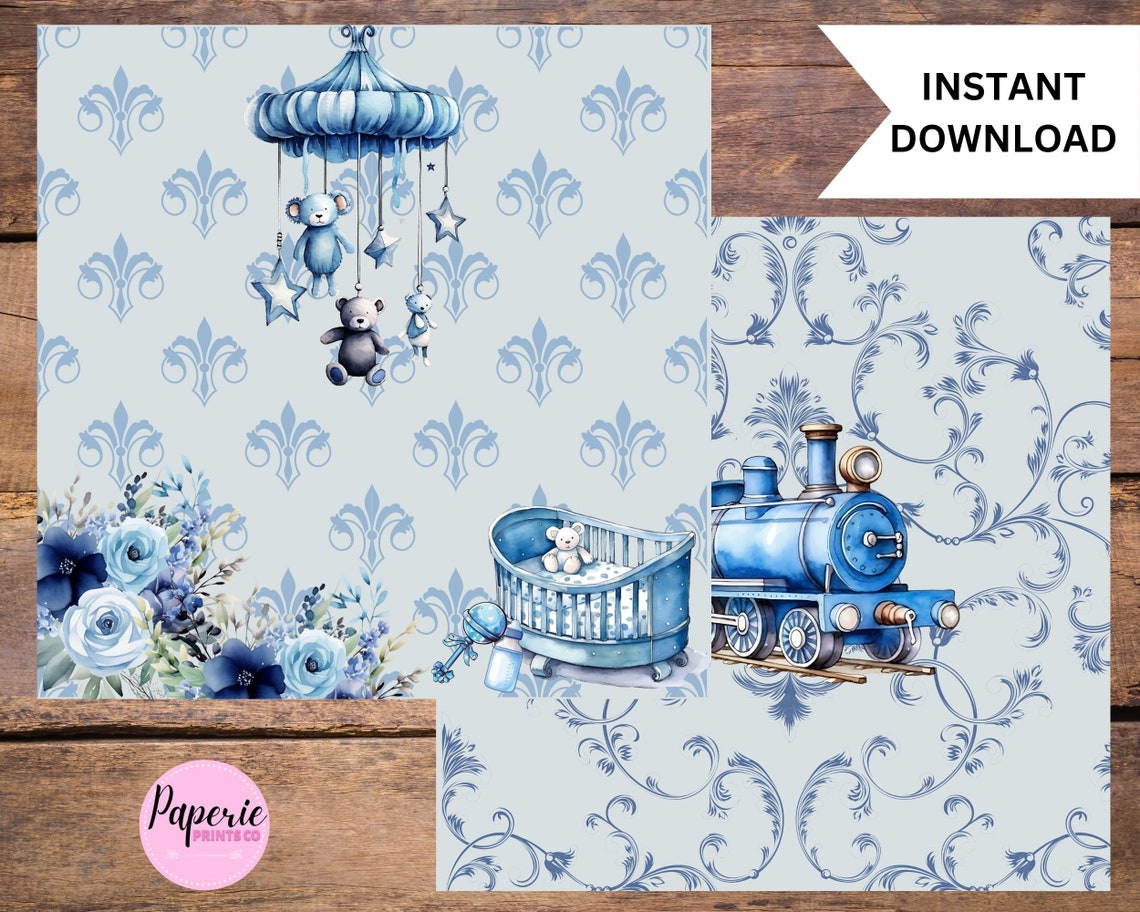 Baby Boy Scrapbook Paper Printable Baby Boy Digital Paper Baby Boy ...