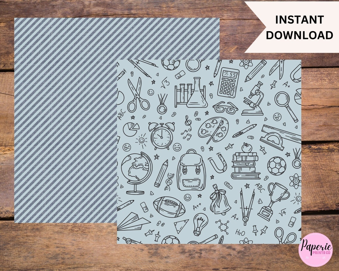 School Scrapbook Paper Kit Digital Back to School Scrapbook Kit ...