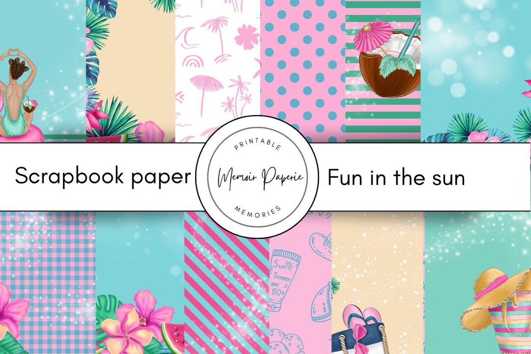 Fun in the Sun Scrapbook Paper Printable Beach Scrapbook Paper Digital ...