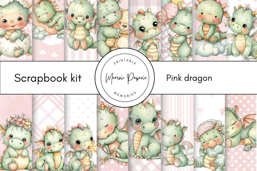 Pink Baby Dragon Scrapbook Kit: Printable Paper & Embellishments ...