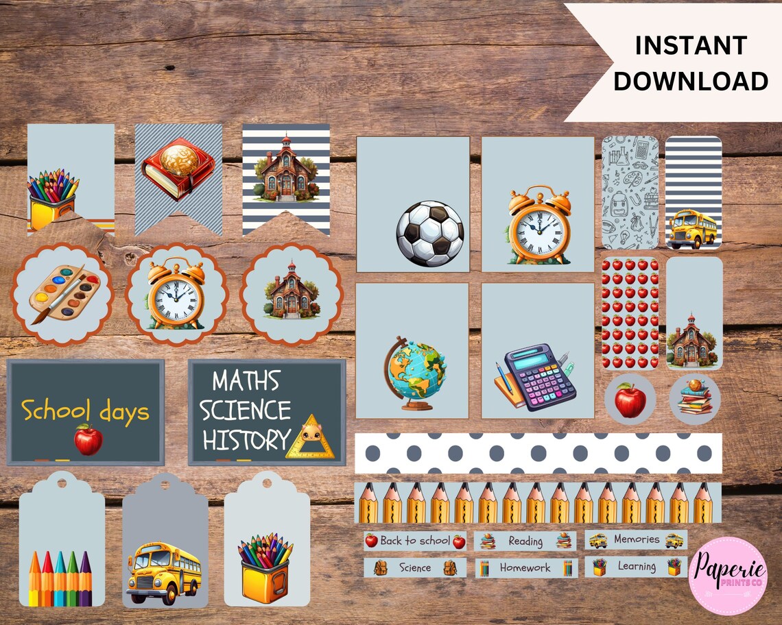 School Scrapbook Paper Kit Digital Back to School Scrapbook Kit ...