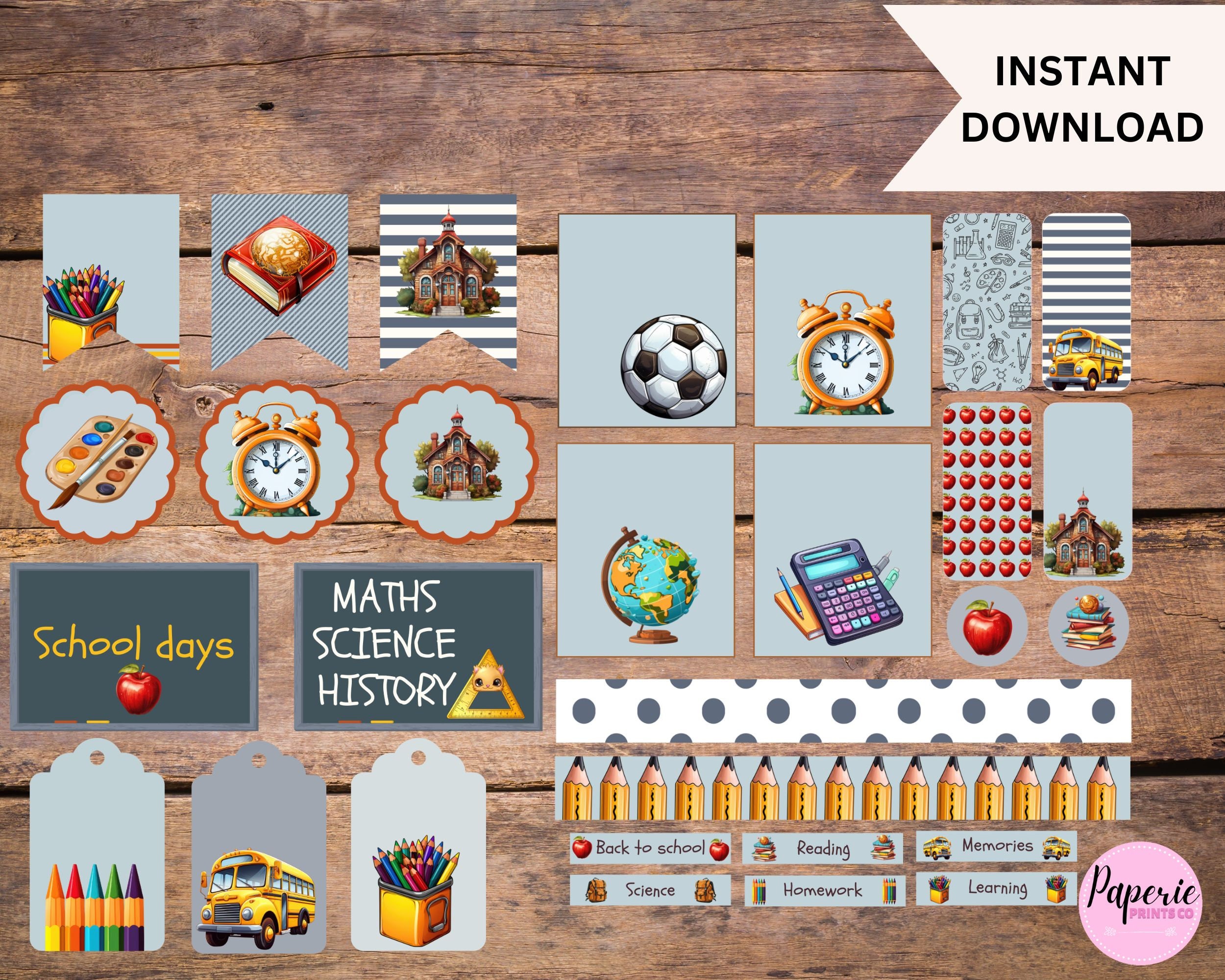 School Scrapbook Paper Kit Digital Back to School Scrapbook Kit ...