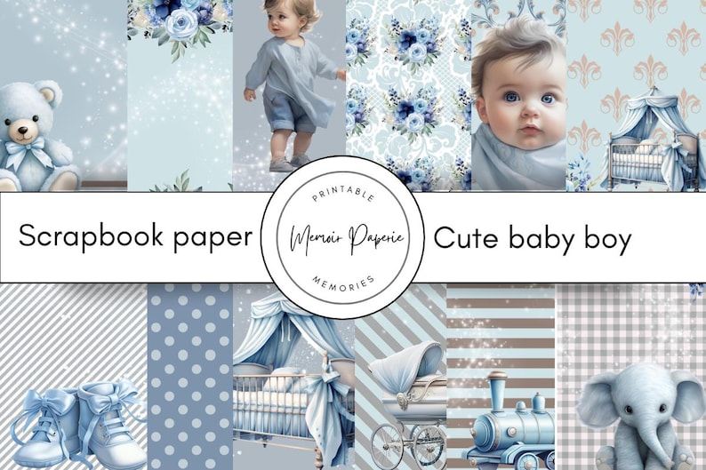 Baby Boy Scrapbook Paper Printable Baby Boy Digital Paper Baby Boy ...