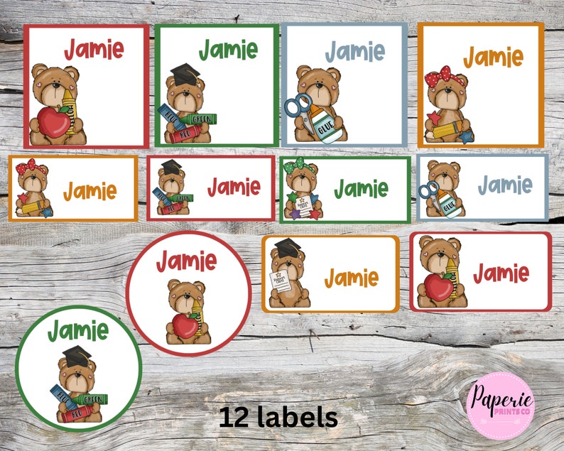 Teddy Bear School Labels Printable School Label Stickers Png - Etsy